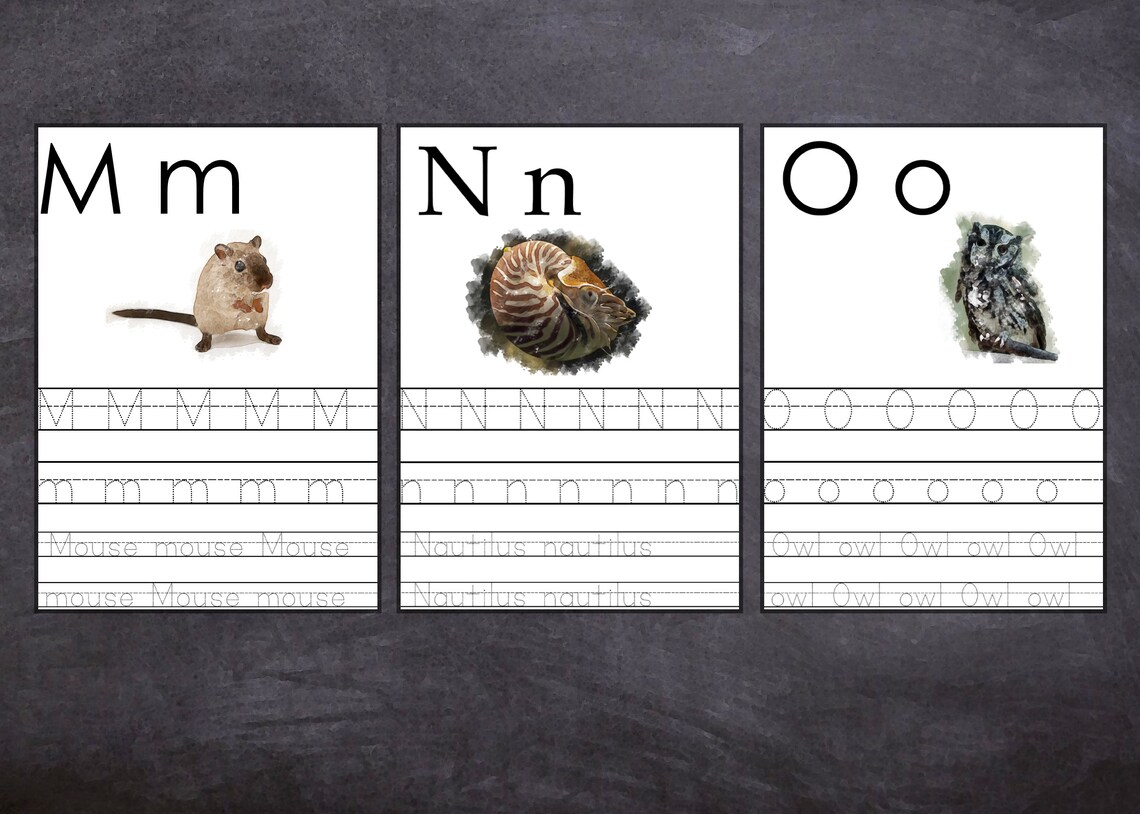 Watercolor Alphabet Flashcards Printable Handwriting Practice - Etsy