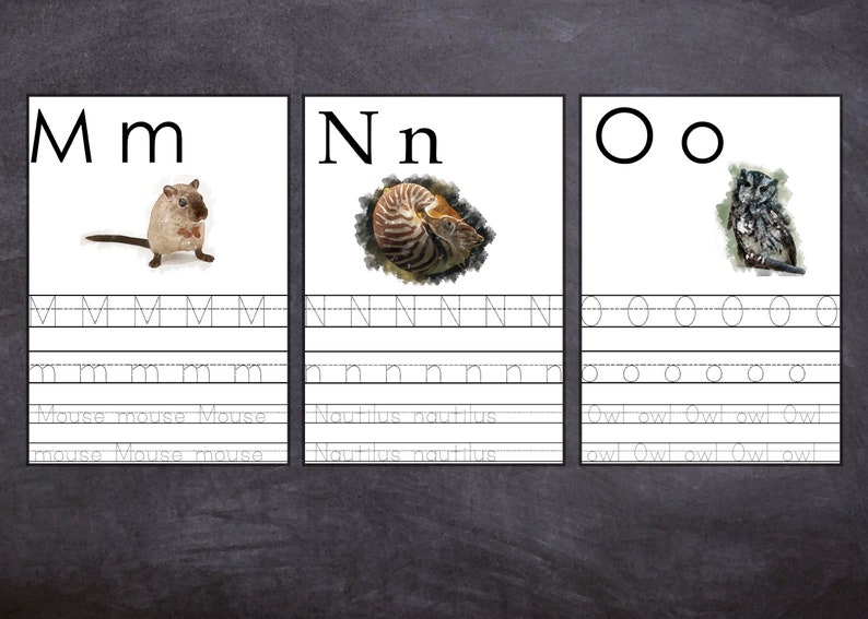 Watercolor Alphabet Flashcards Printable Handwriting Practice ...