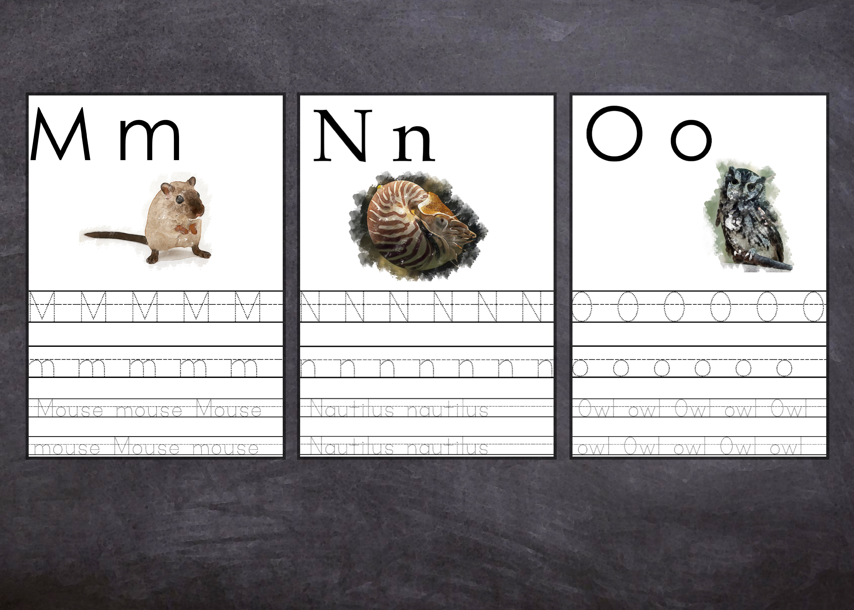 Watercolor Alphabet Flashcards Printable Handwriting Practice ...