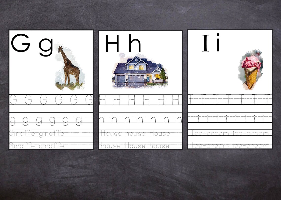 Watercolor Alphabet Flashcards Printable Handwriting Practice - Etsy