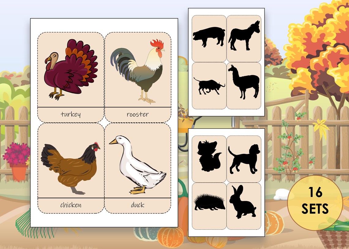 FARM Montessori SHADOW Matching Cards Preschool Printables - Etsy