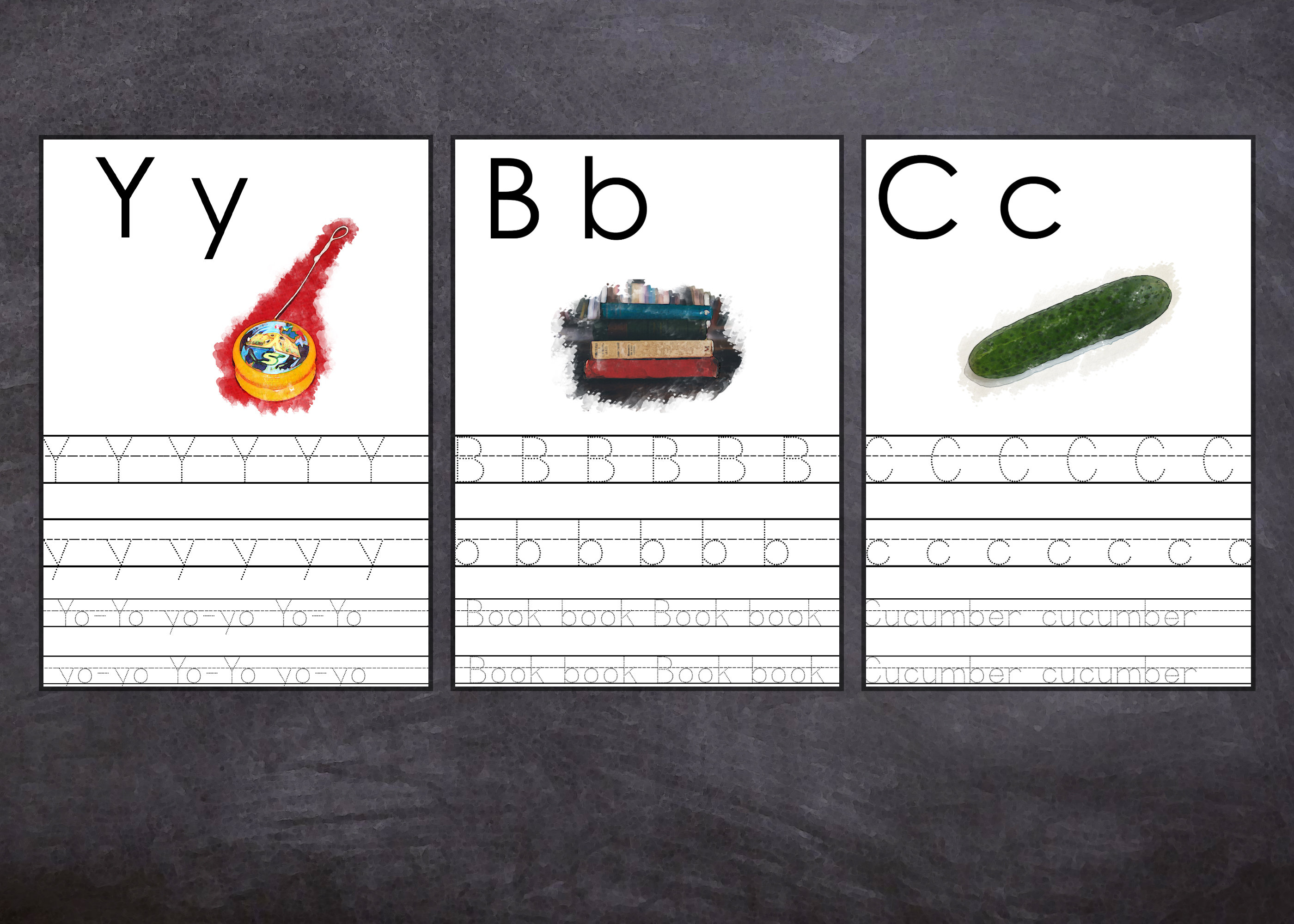 Watercolor Alphabet Flashcards Printable Handwriting Practice ...