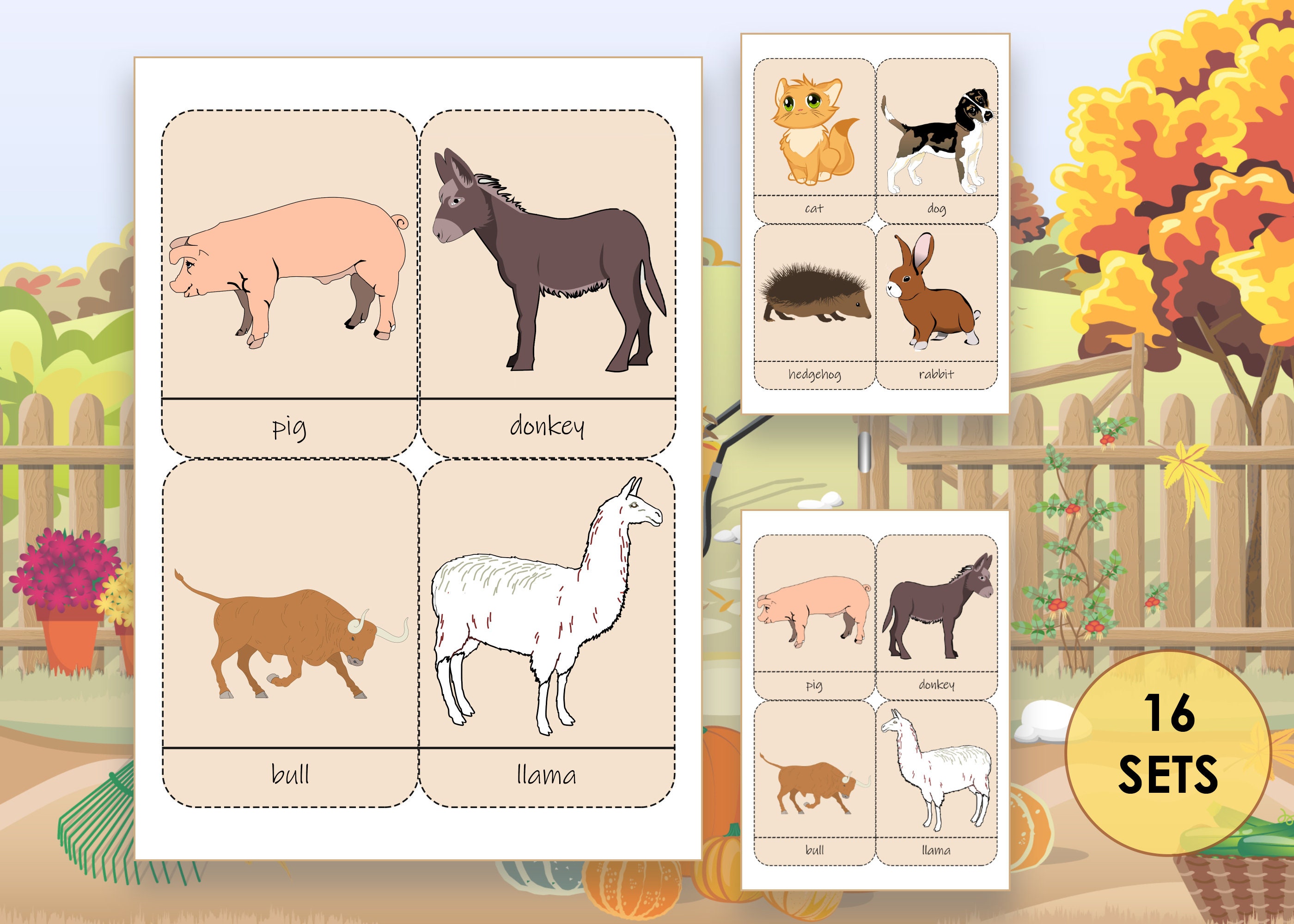 FARM ANIMALS Montessori Flashcard Printables Flashcard - Etsy