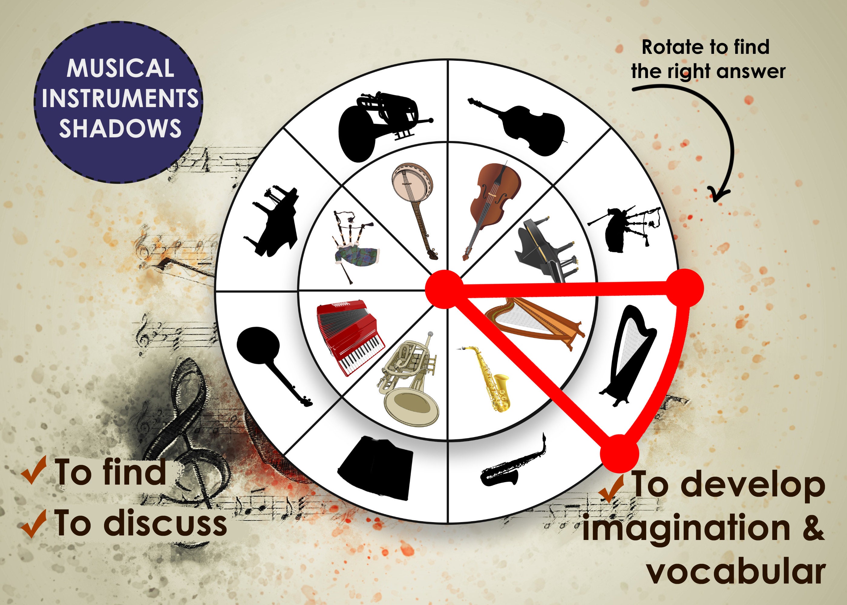 Preschool Worksheets MUSICAL INSTRUMENT Shadow Match Game, Travel Games ...