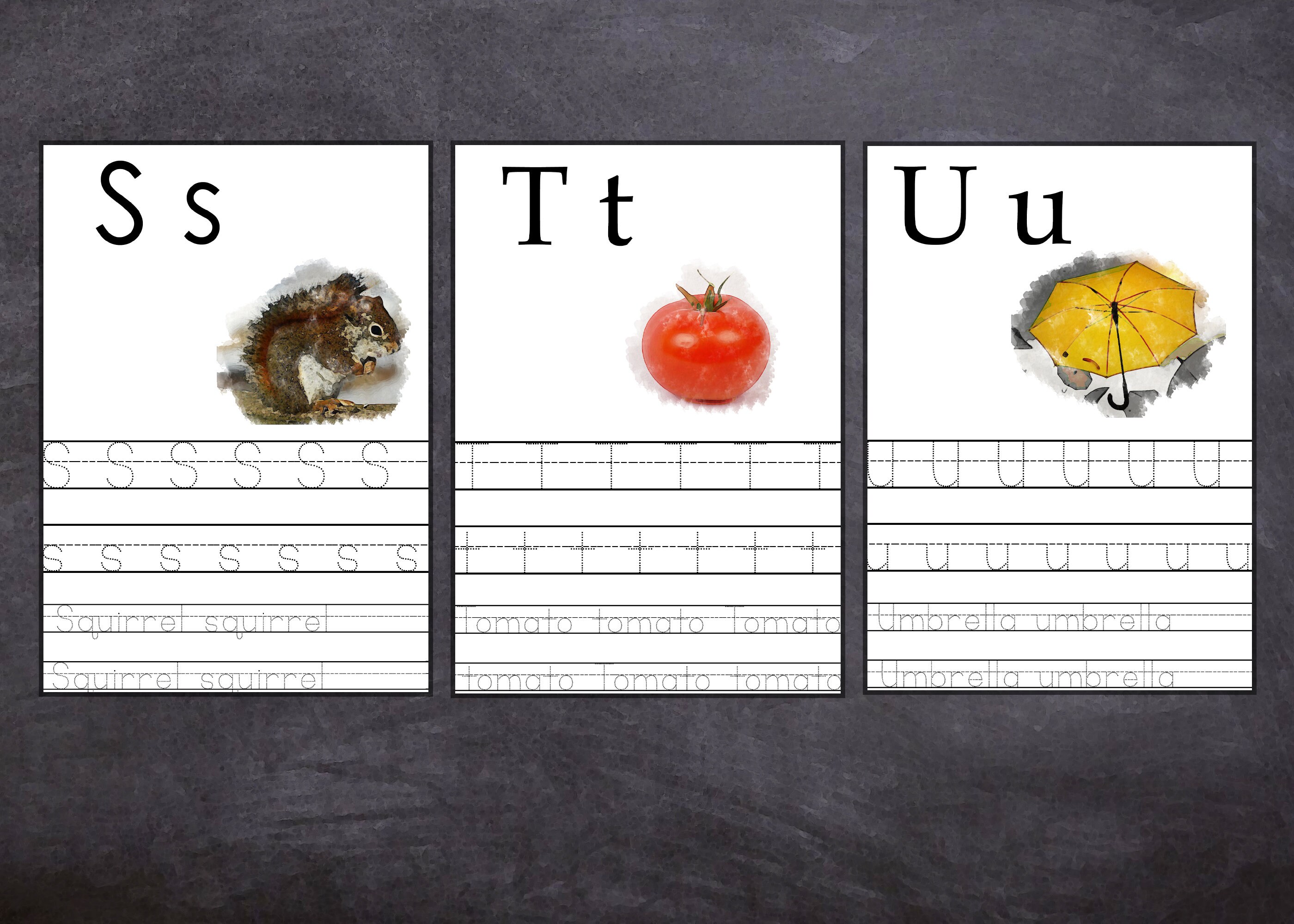 Watercolor Alphabet Flashcards Printable Handwriting Practice ...