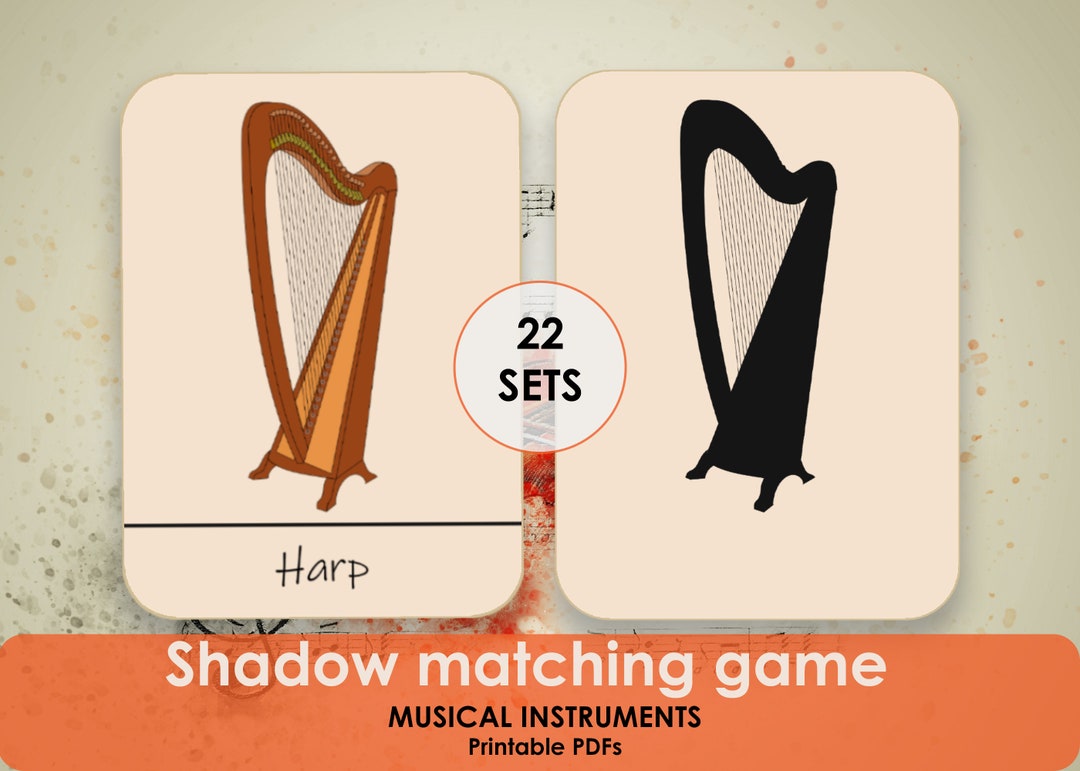 MUSICIAL INSTRUMENT Shadow Matching Game, Montessori Flashcard, Toddler ...