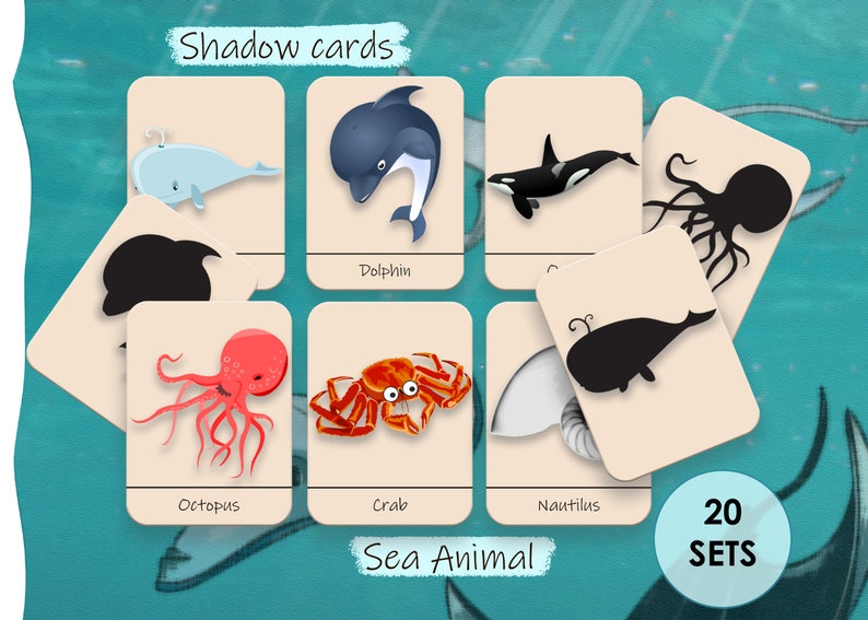 SEA ANIMAL Shadow Matching Game, Printable Flashcards - Etsy
