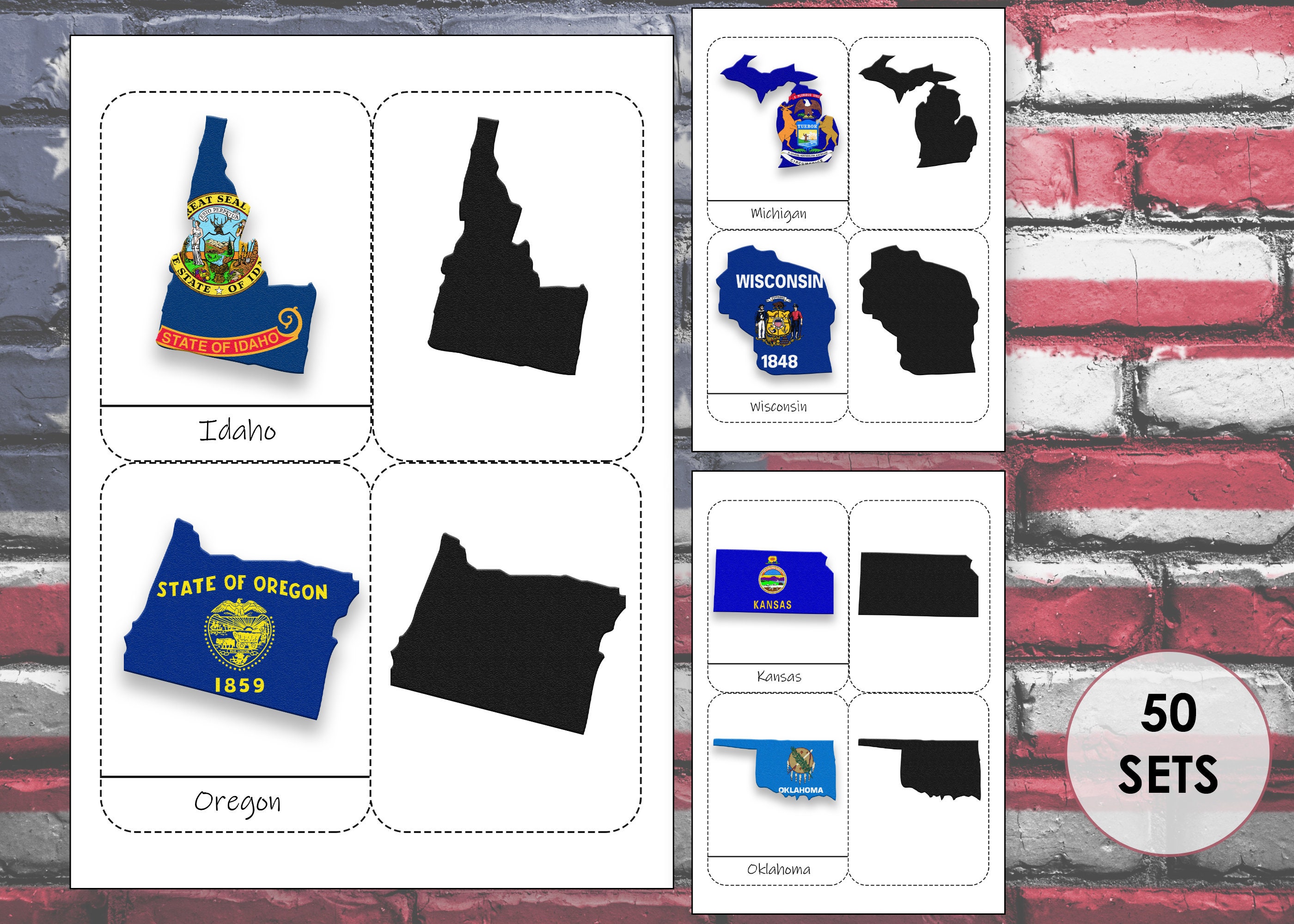 United States Map Shadow Matching Game, Preschool Curriculum - Etsy