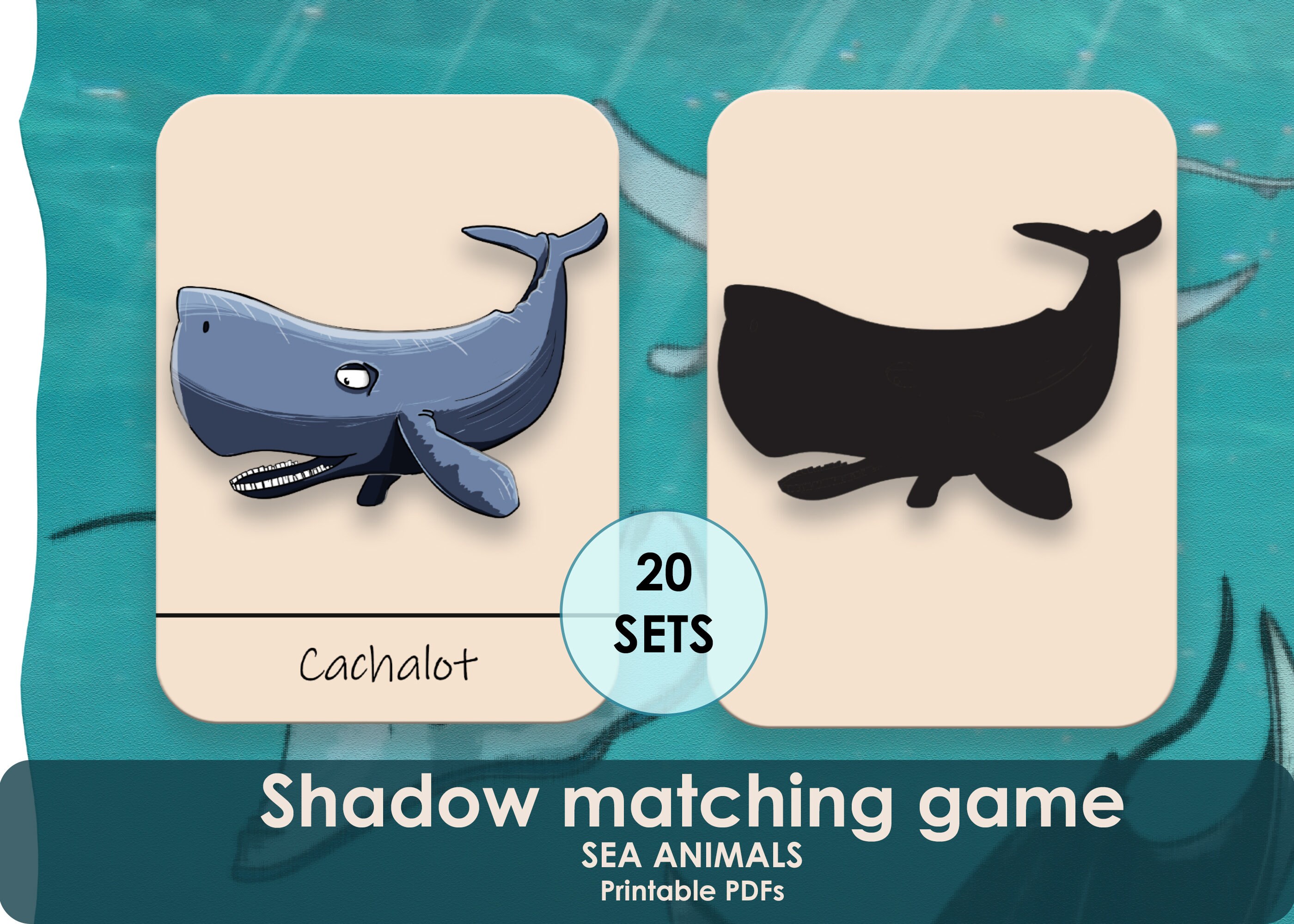 SEA ANIMAL Shadow Matching Game, Printable Flashcards - Etsy