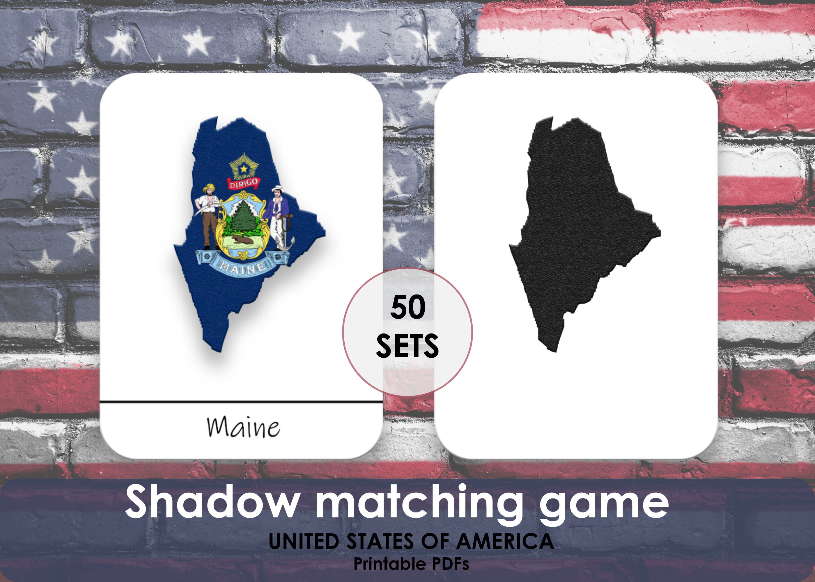 United States Map Shadow Matching Game, Preschool Curriculum - Etsy