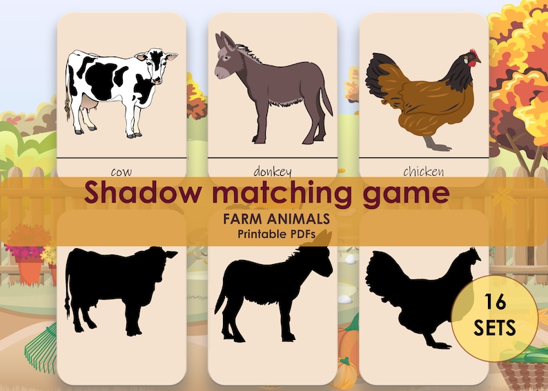 FARM Montessori SHADOW Matching Cards Preschool Printables - Etsy