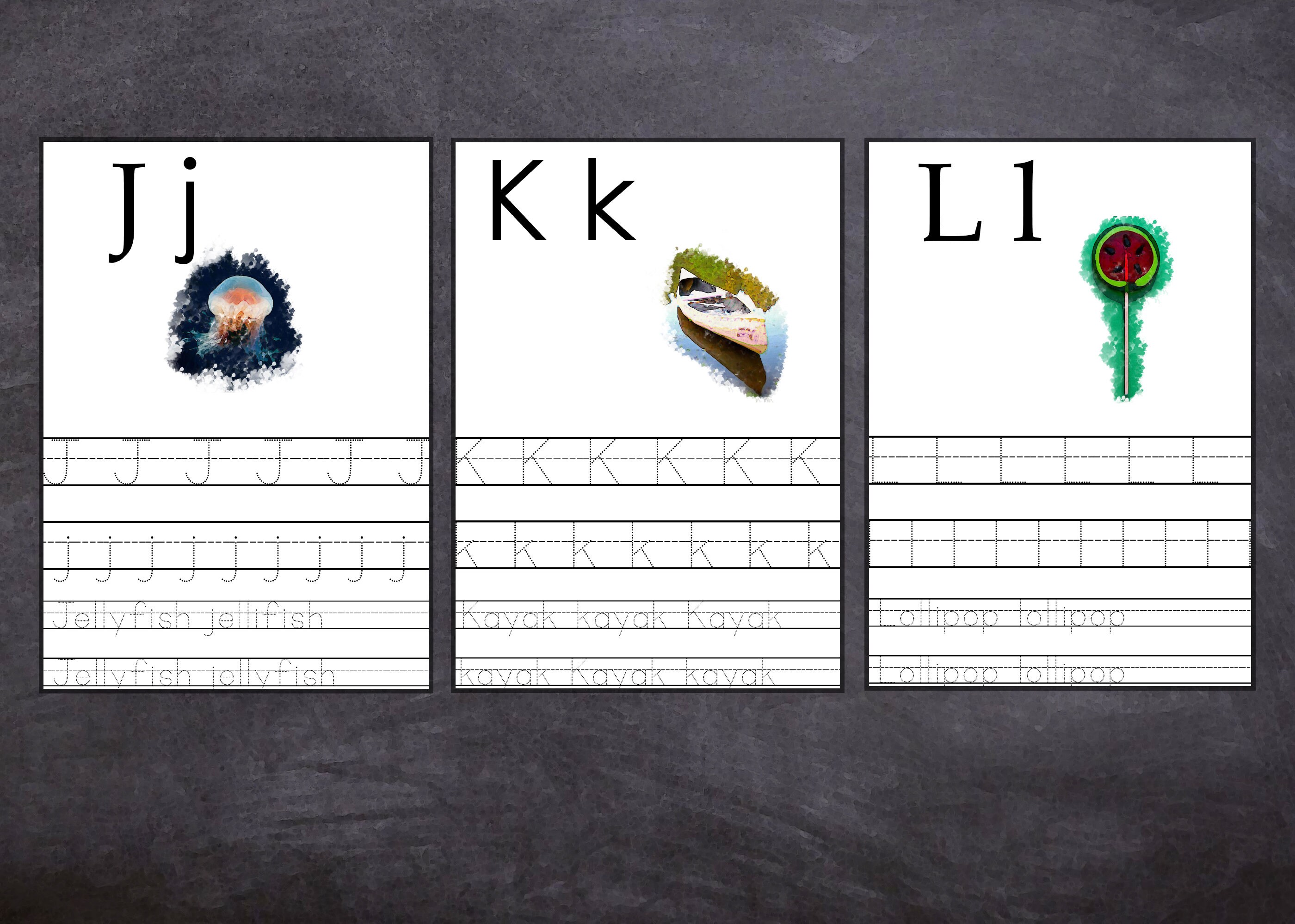 Watercolor Alphabet Flashcards Printable Handwriting Practice ...