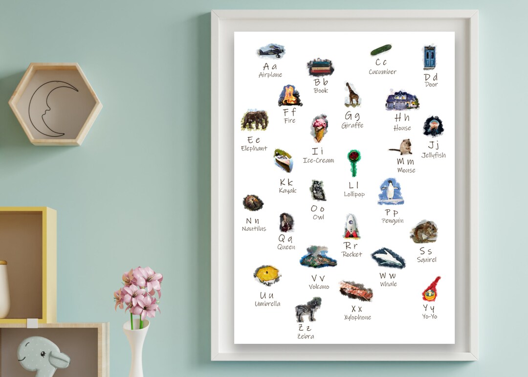 Watercolor Alphabet Poster, ABC Poster, Playroom Decor - Etsy