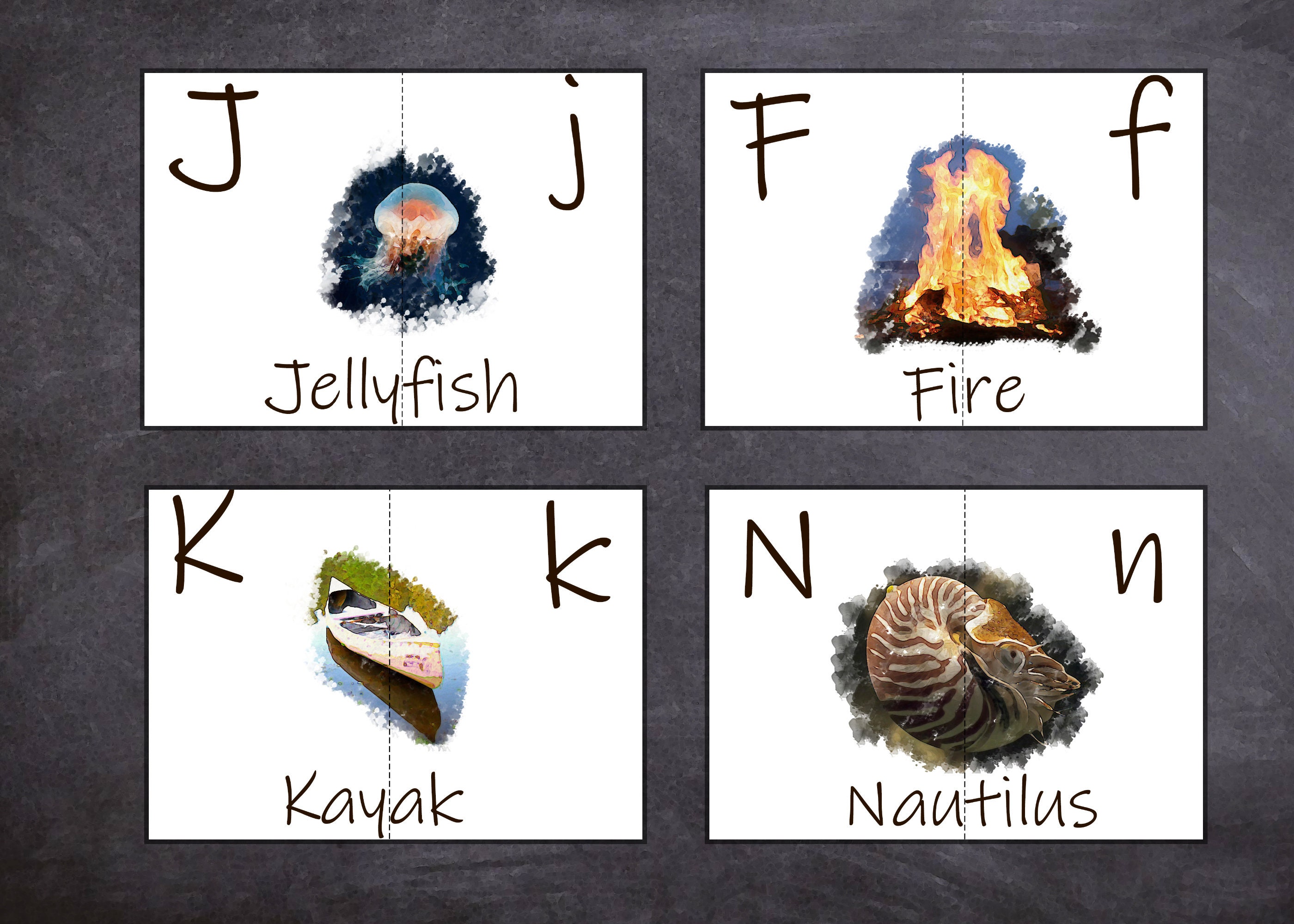 Watercolor Alphabet Flashcards Printable, A-Z Flashcards, Preschool ...