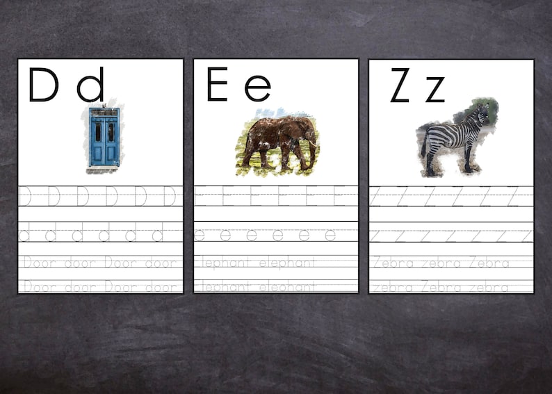 Watercolor Alphabet Flashcards Printable Handwriting Practice ...
