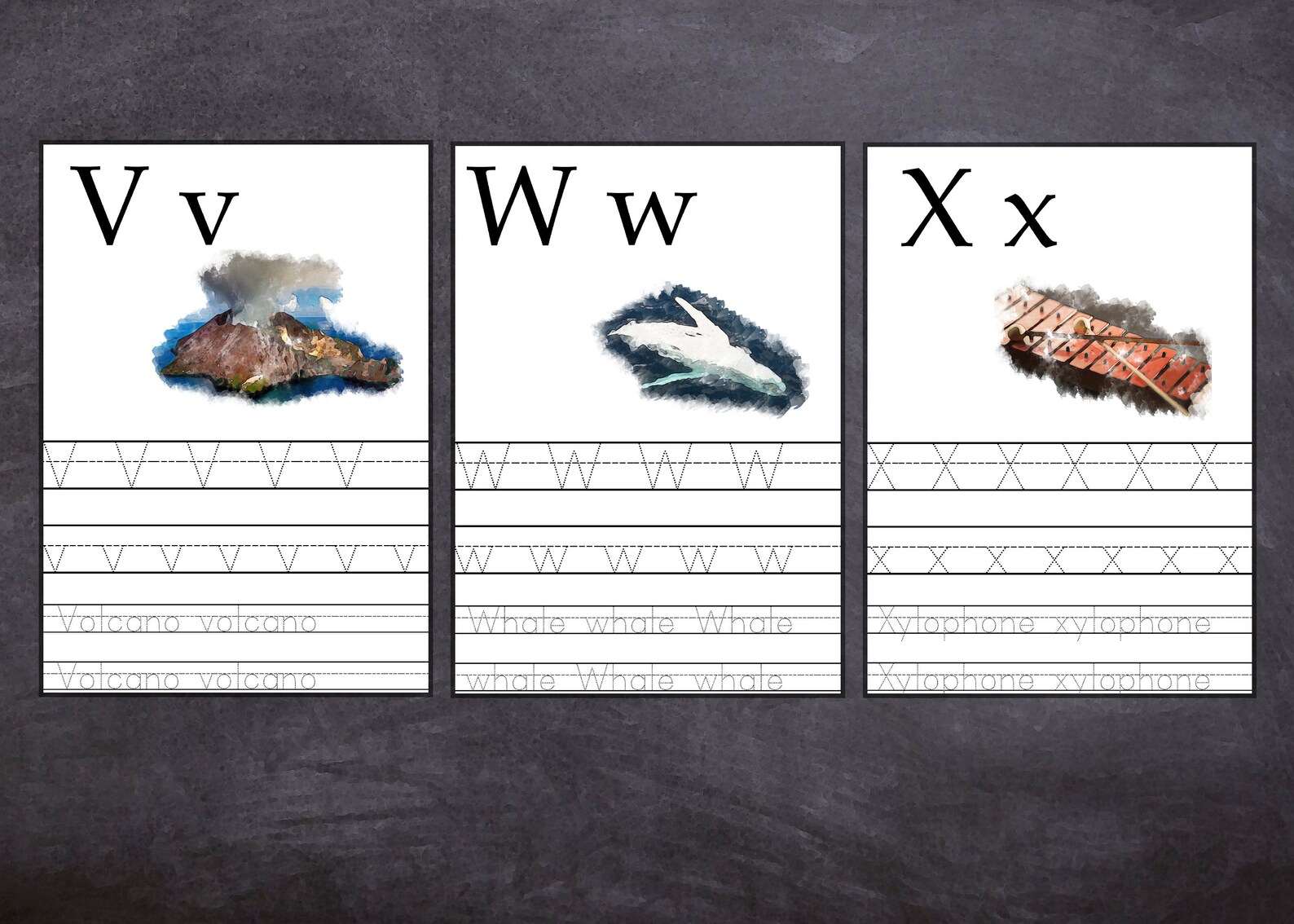 Watercolor Alphabet Flashcards Printable Handwriting Practice - Etsy