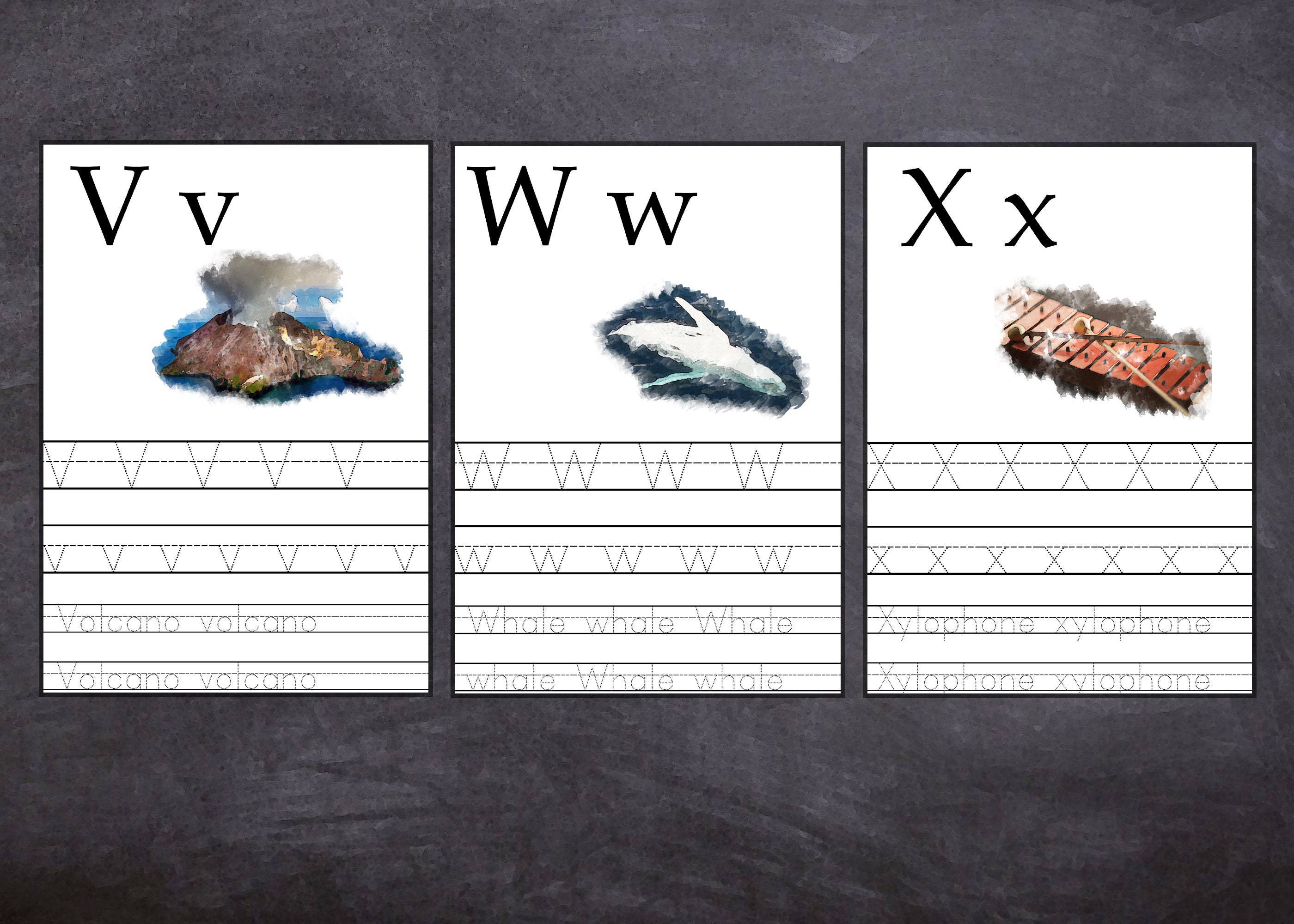 Watercolor Alphabet Flashcards Printable Handwriting Practice ...