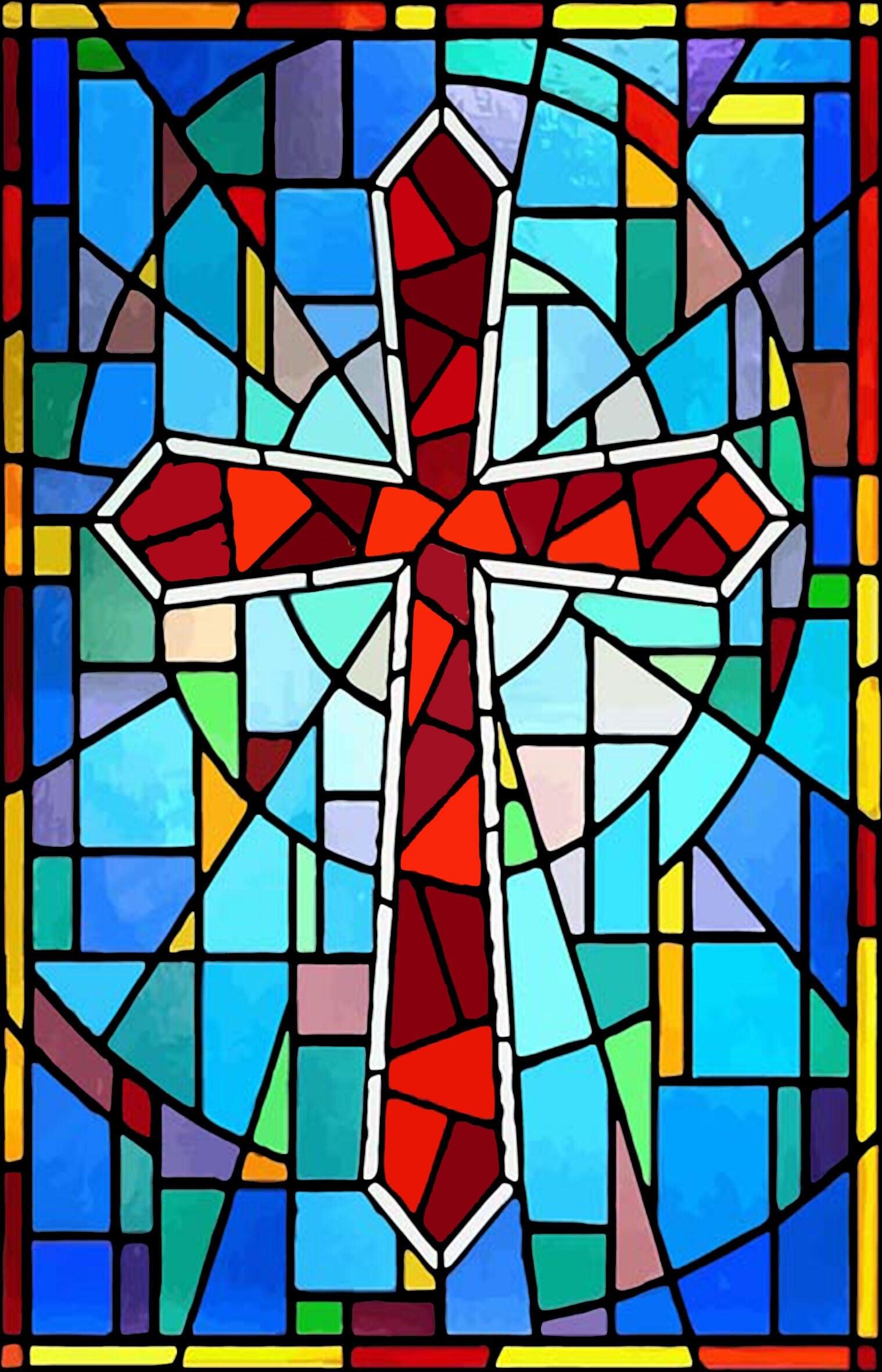 Stained Glass Cross V3 Poster Print Art Home Wall Decor Catholic ...