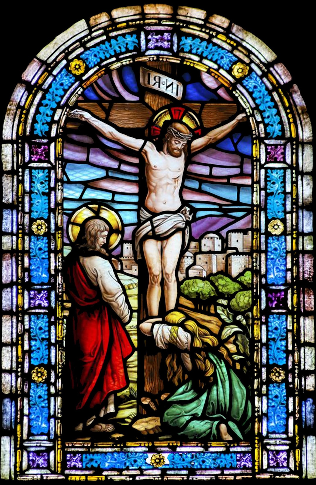 Stained Glass Crucifixion of Jesus V1 Poster Print Art Home Wall Decor ...