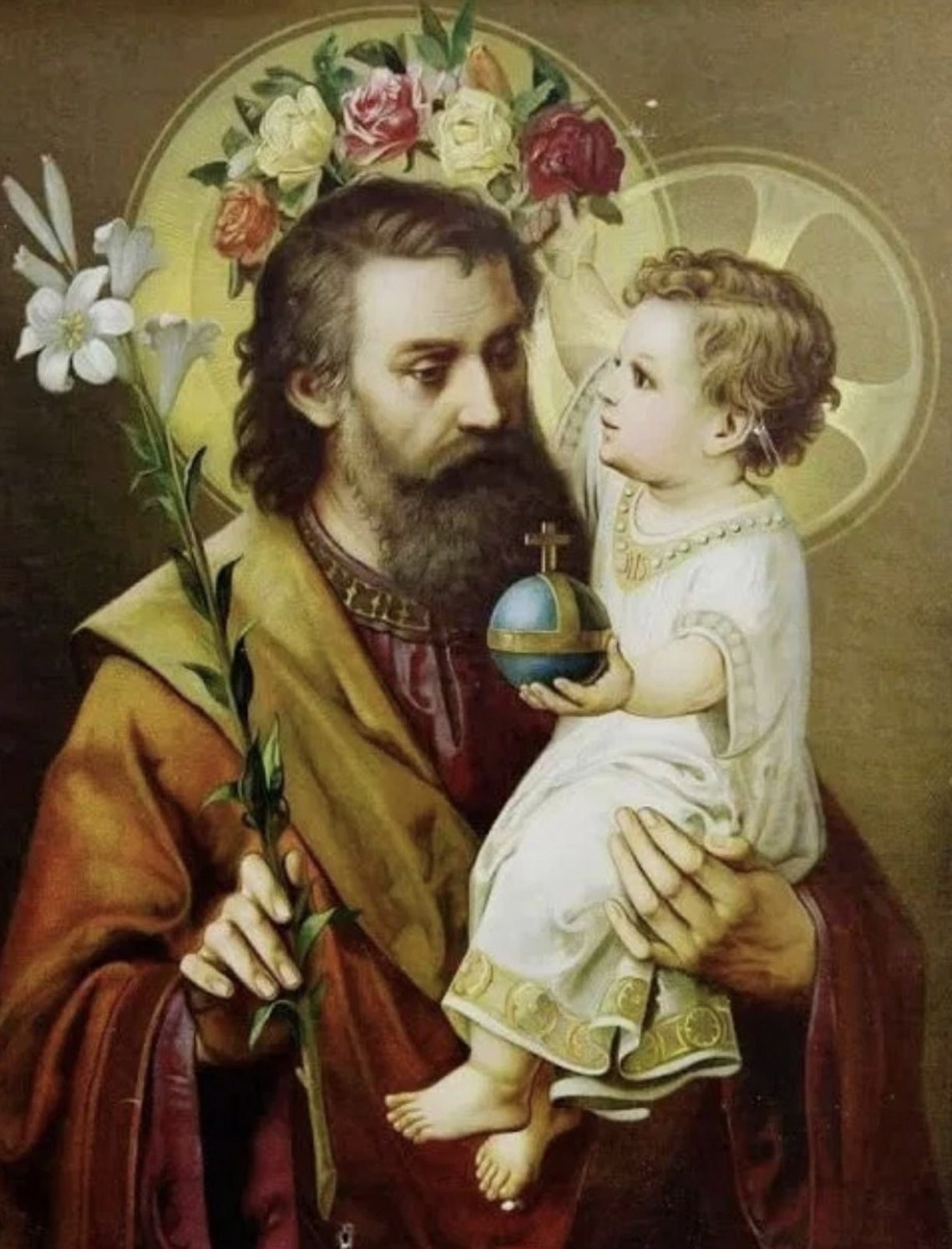 Saint Joseph With Baby Jesus V10 Poster Print Art Home Wall Decor ...