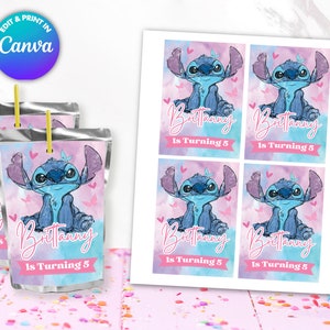 Stitch Juice Labels Template, EDIT Yourself in CANVA. Party Kit. Online ...
