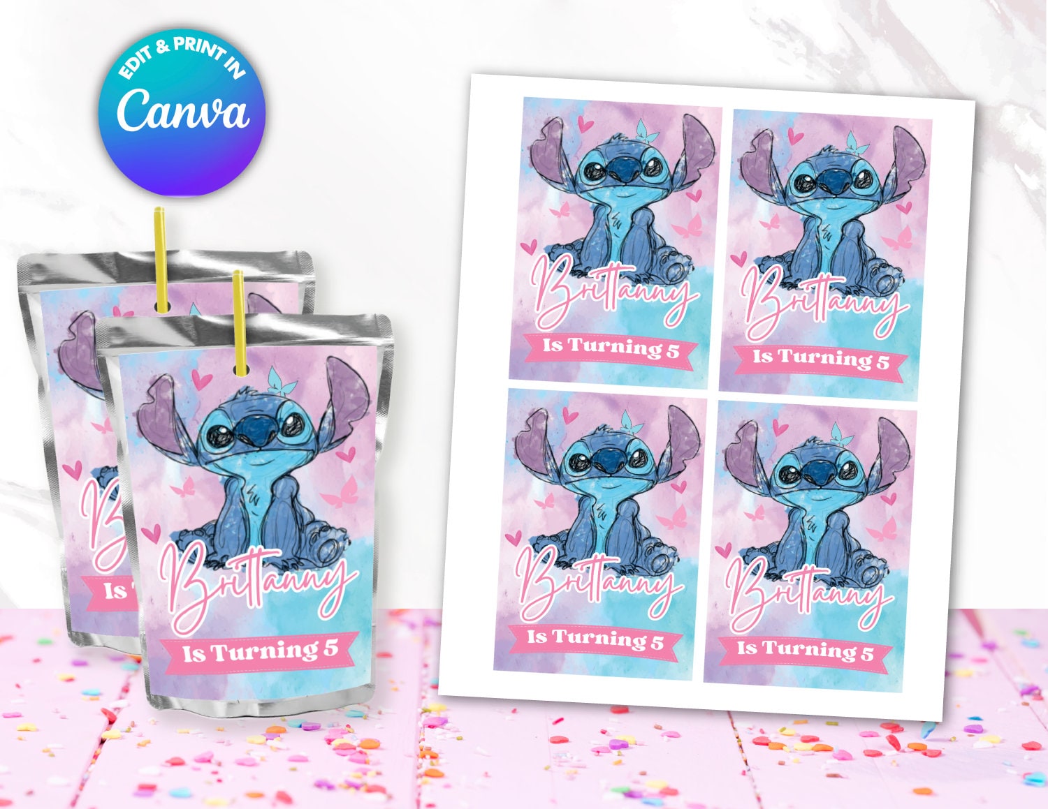 Stitch Juice Labels Template, EDIT Yourself in CANVA. Party Kit. Online ...