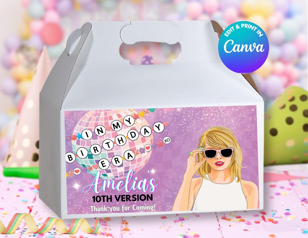 TAYLOR GABLE Box Template, Edit Yourself in CANVA. Party Kit. Online ...