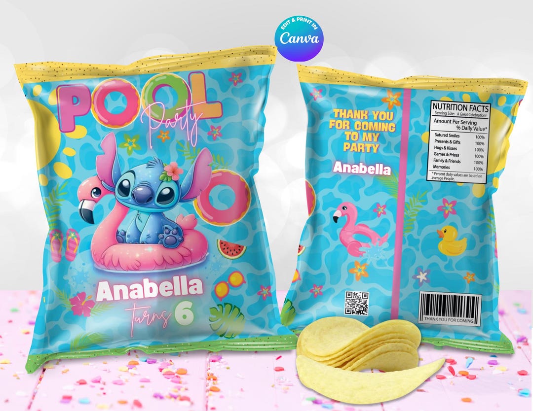 CHIPS Bags Stitch POOL Party Template, Edit Yourself in CANVA. Online ...