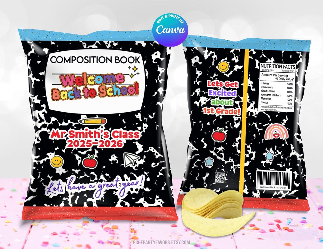 BACK to School Chips Bags Template, EDIT Yourself in CANVA. Online ...