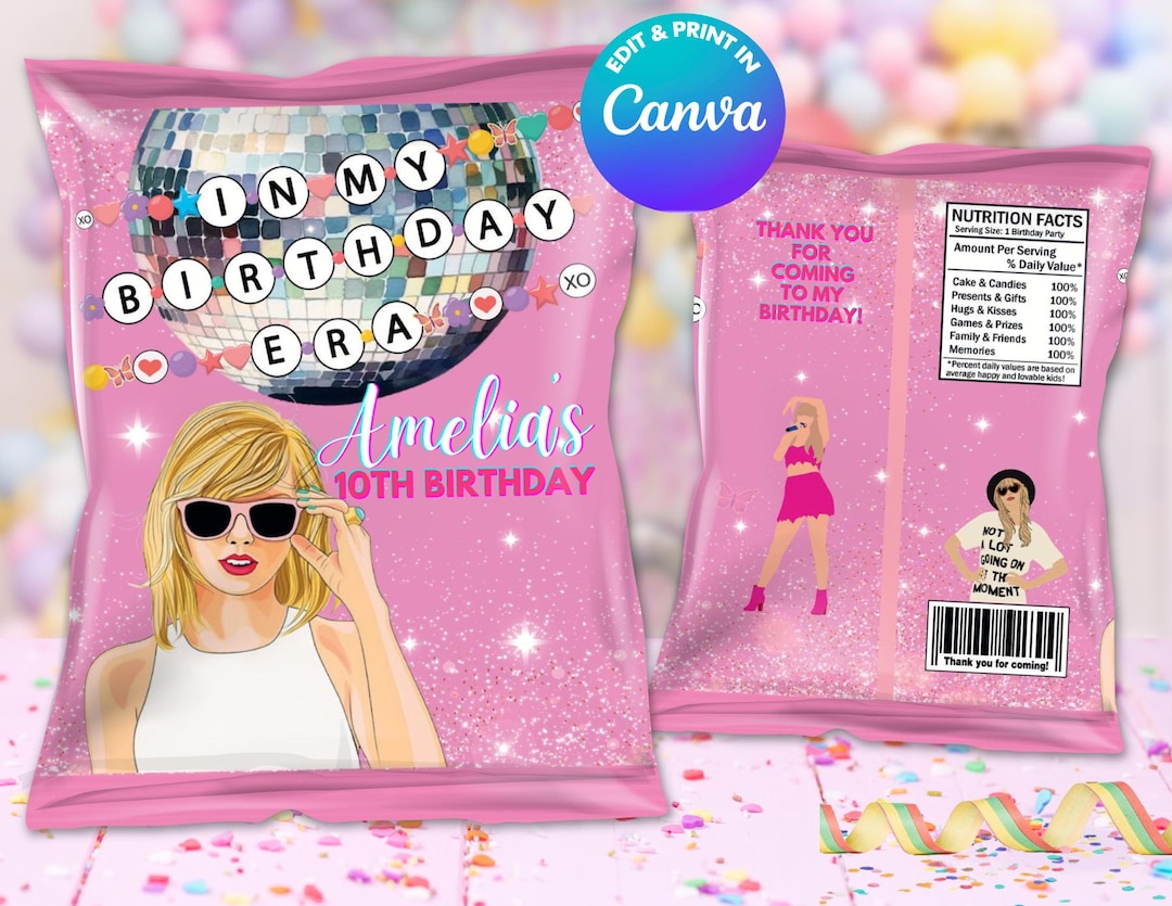 Chips Bags TAYLOR Template, Edit Yourself in CANVA. Party Kit. Online ...