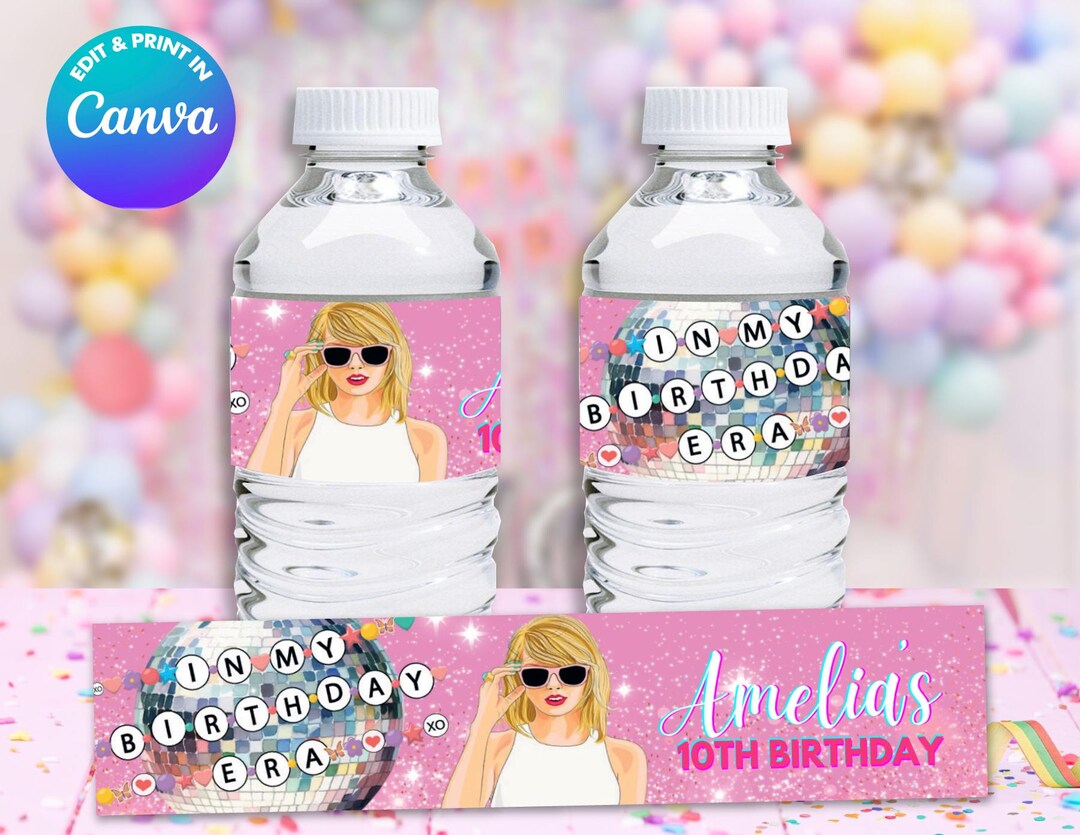 Water Bottles TAYLOR Template, Edit Yourself in CANVA. Party Kit ...