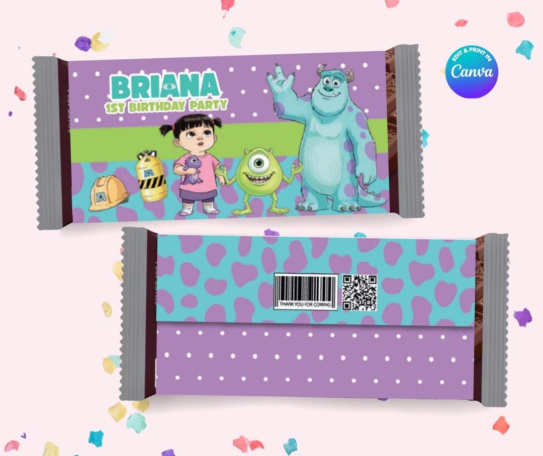 Monsters Birthday Candy Bar Template, EDIT Yourself in CANVA. Online ...