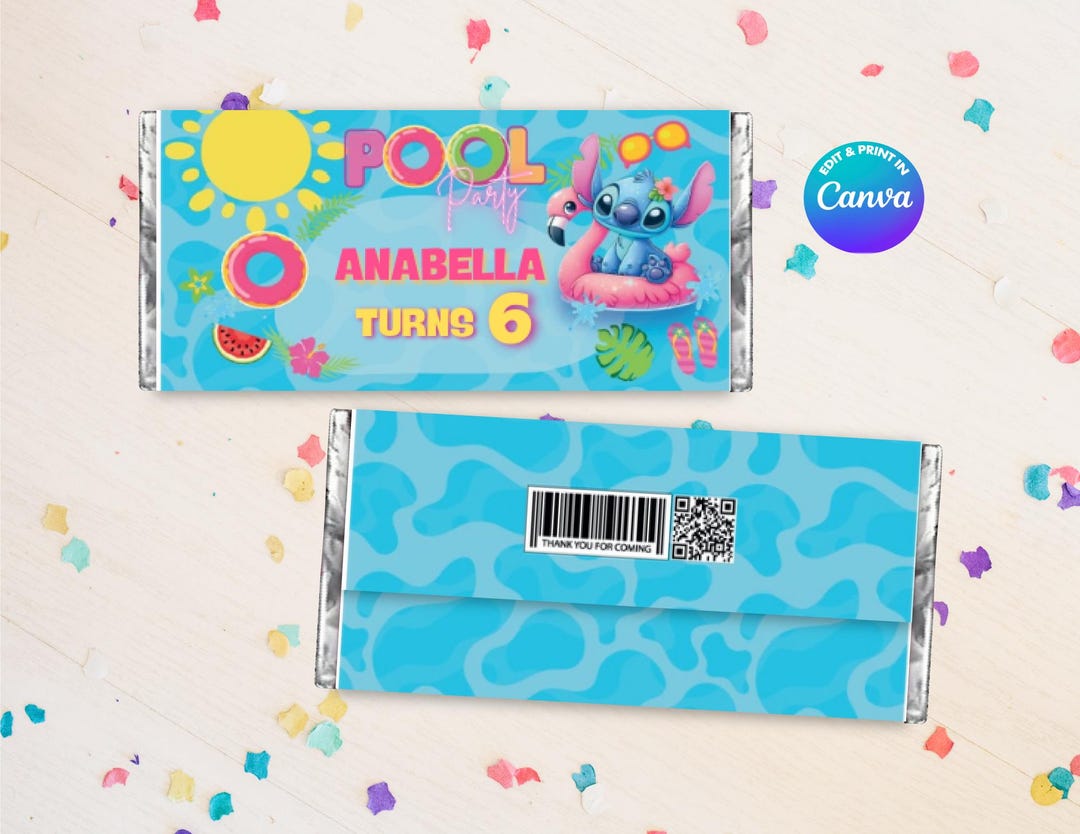 Mini Aldi Chocolate Template Stitch POOL Party. Edit Yourself in CANVA ...