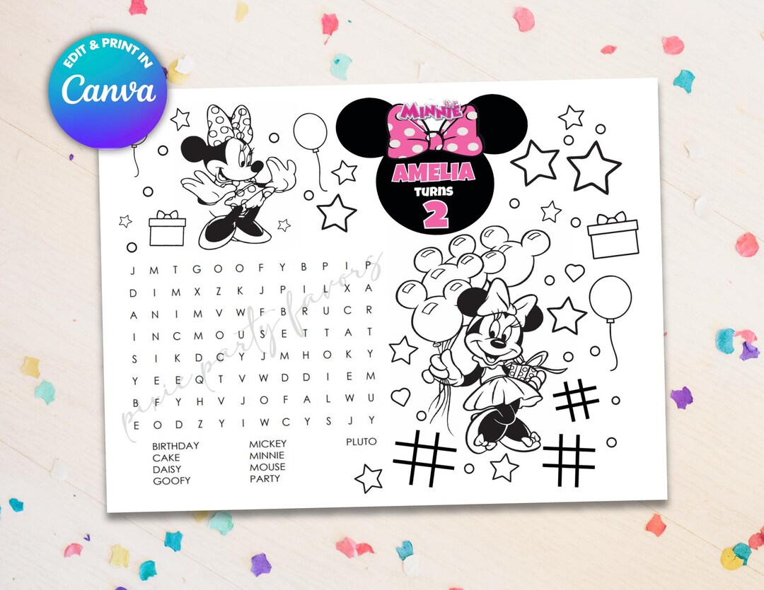 MINNIE Activity Sheet, Edit Yourself in CANVA. Party Kit. Online ...