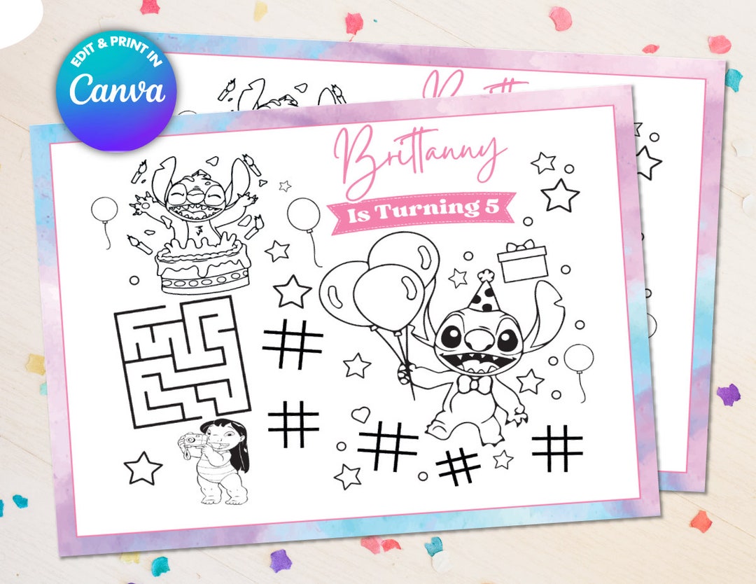 Stitch ACTIVITY SHEET Template, Edit Yourself in CANVA. Party Kit ...