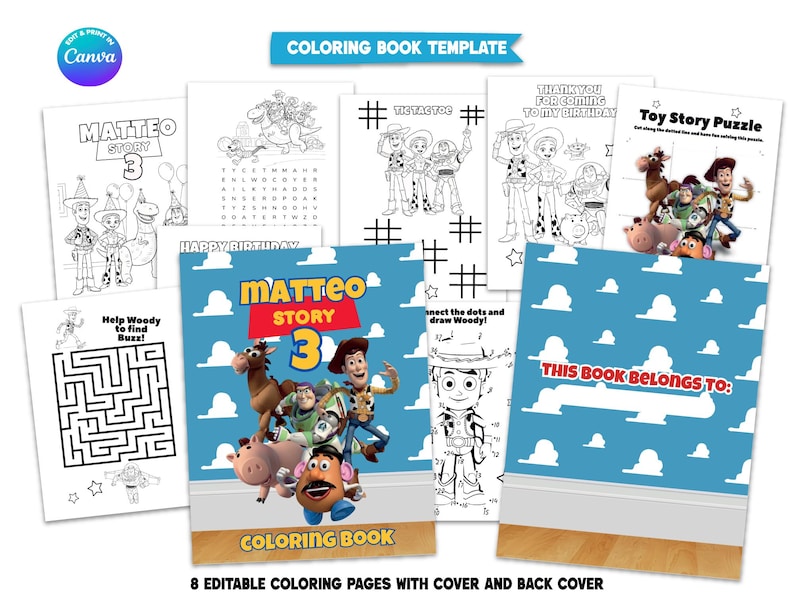 Coloring Book Toy Story Template, EDIT Yourself in CANVA. Online ...
