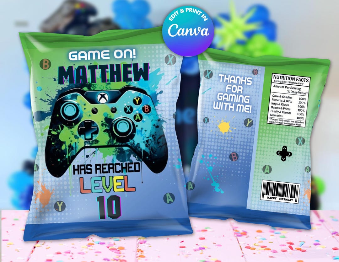 GAMER Chips Bags Template, Edit Yourself in CANVA. Party Kit. Online ...