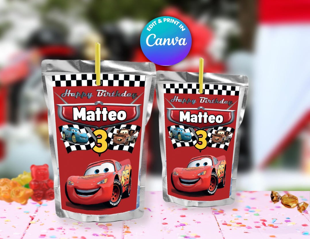 CARS Juice Template, Edit Yourself in CANVA. Party Kit. Online Template ...
