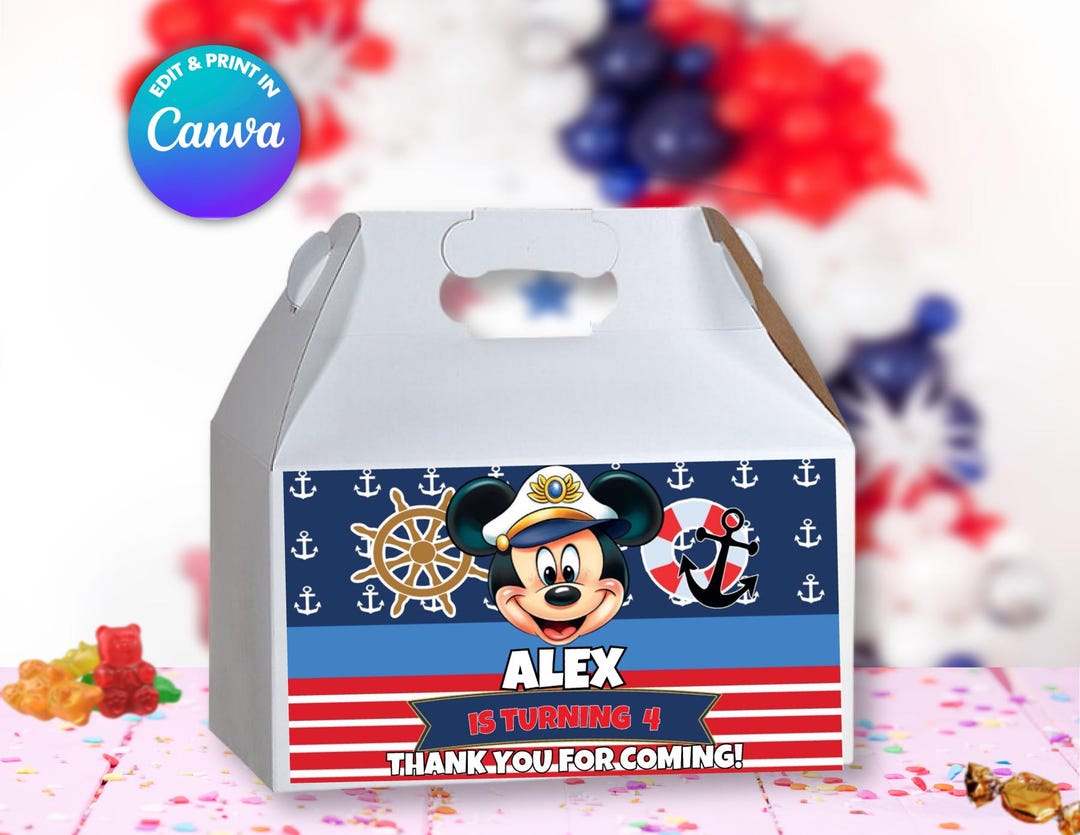 Sailor Mickey GABLE Box Template, EDIT Yourself in CANVA. Party Kit ...