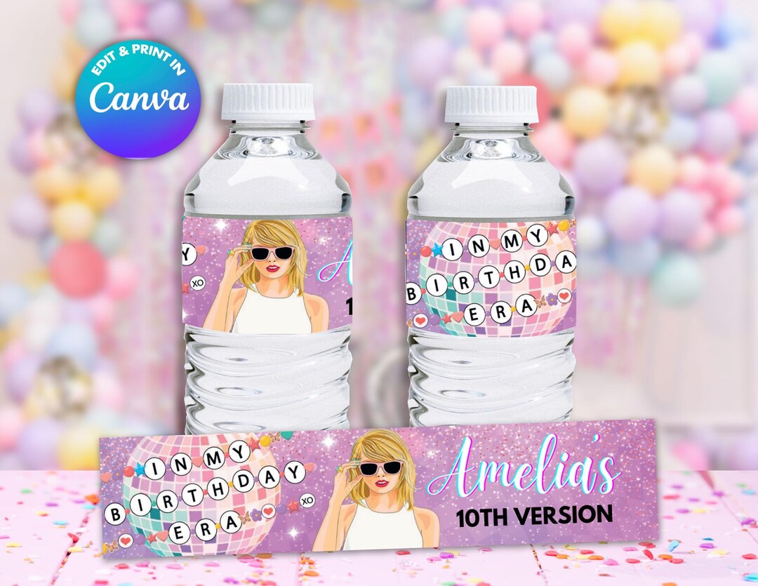 Water Bottles TAYLOR Template, Edit Yourself in CANVA. Party Kit ...