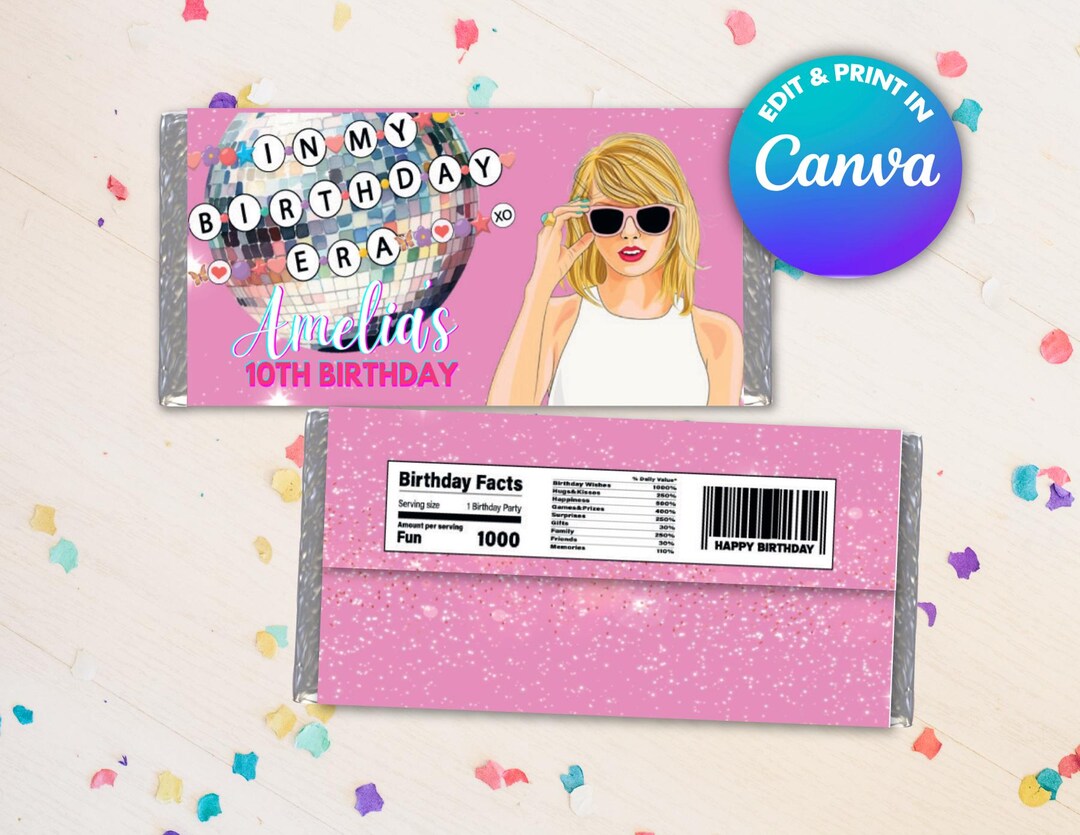 TAYLOR Candy Bar Template, Edit Yourself in CANVA. Party Kit. Online ...