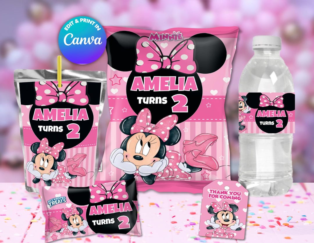 BUNDLE MINNIE Chips Bag, Juice Labels, Water Bottle Labels, Edit ...
