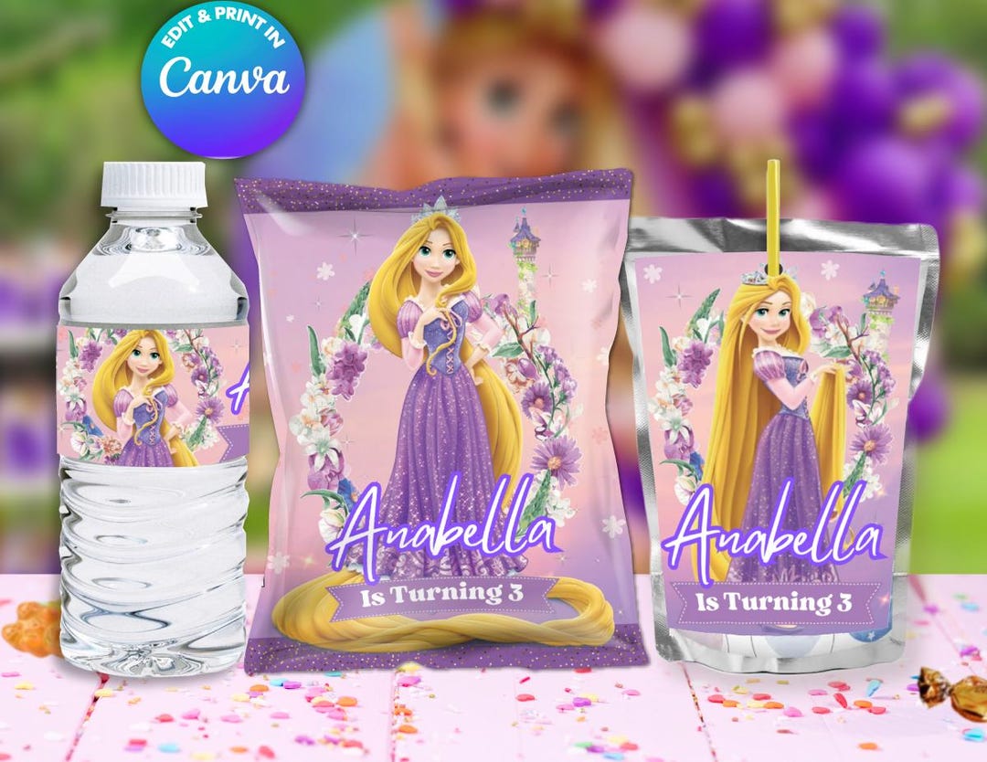 BUNDLE Tangled Rapunzel Party Favors, Edit Yourself in CANVA. Party Kit ...