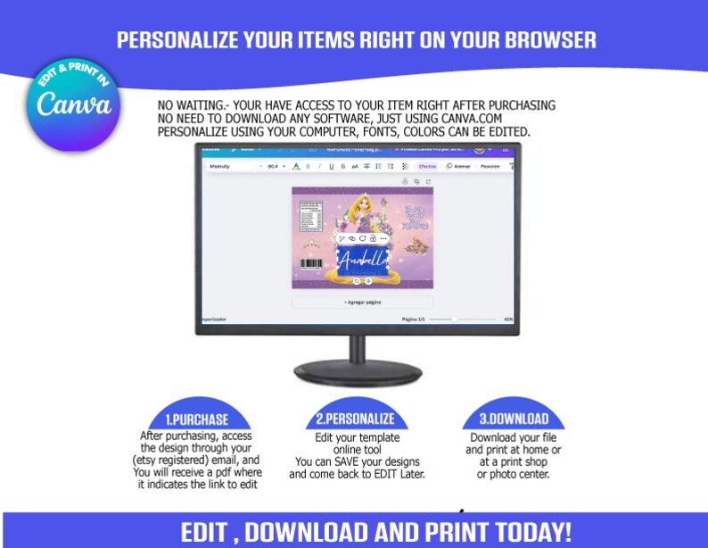 Tangled Rapunzel Gable Box Template, Edit Yourself in CANVA. Party Kit ...