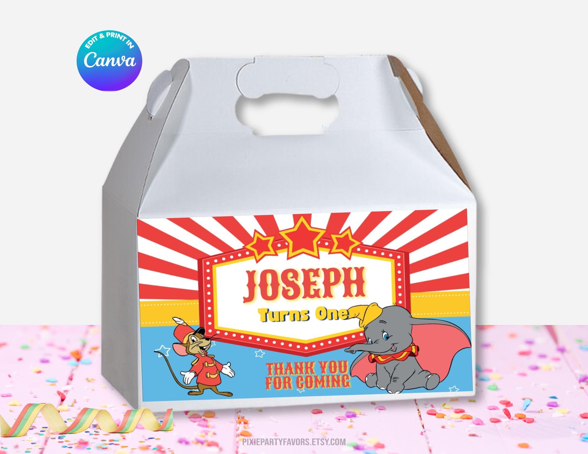 EDITABLE Dumbo GABLE Box Template, Edit Yourself in CANVA. Party Kit ...
