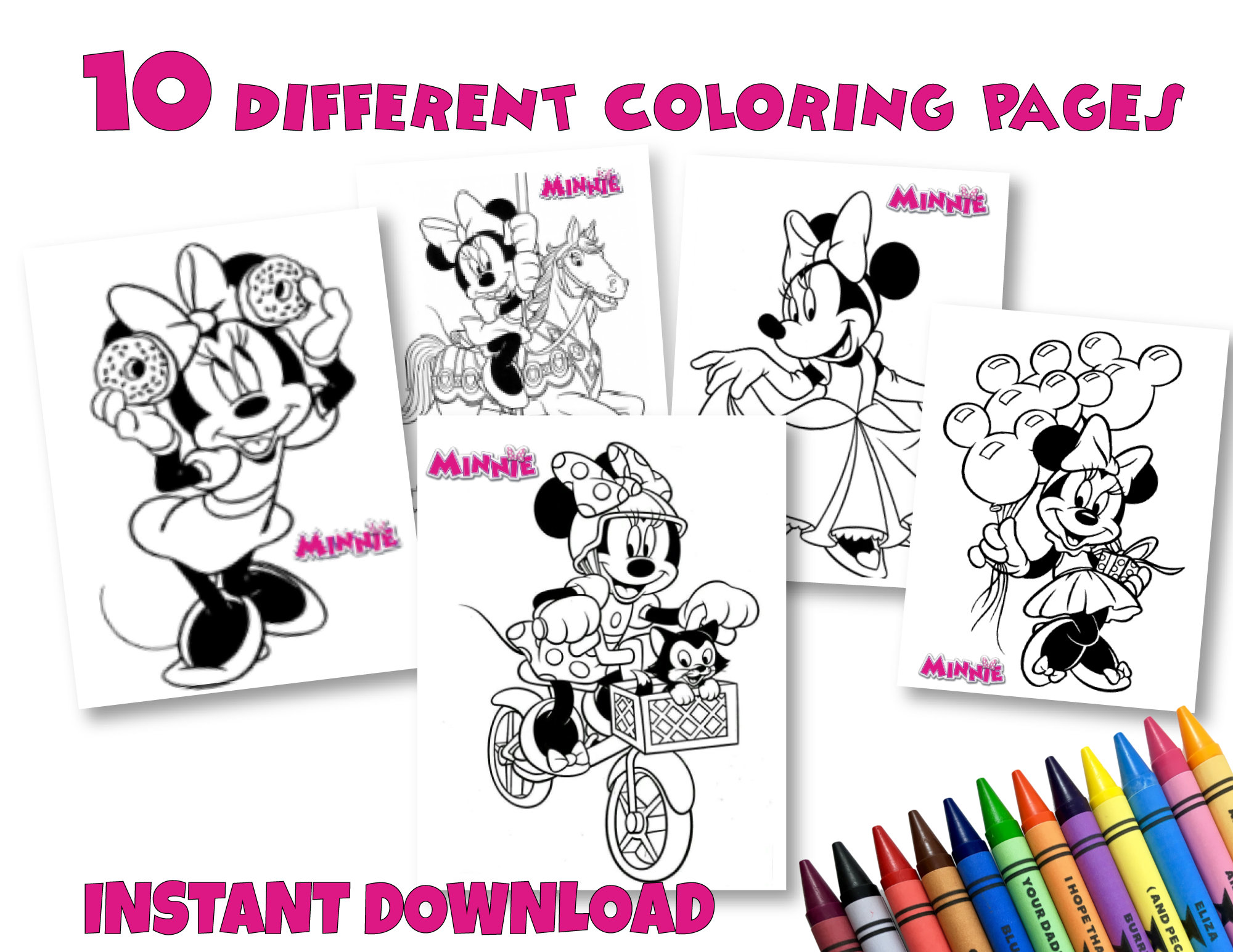 Minnie Coloring Pages, 10 Different Pages, INSTANT DOWNLOAD - Etsy
