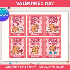 Valentine's day Capybara Cards Template, Kids Valentines Cards, School ...