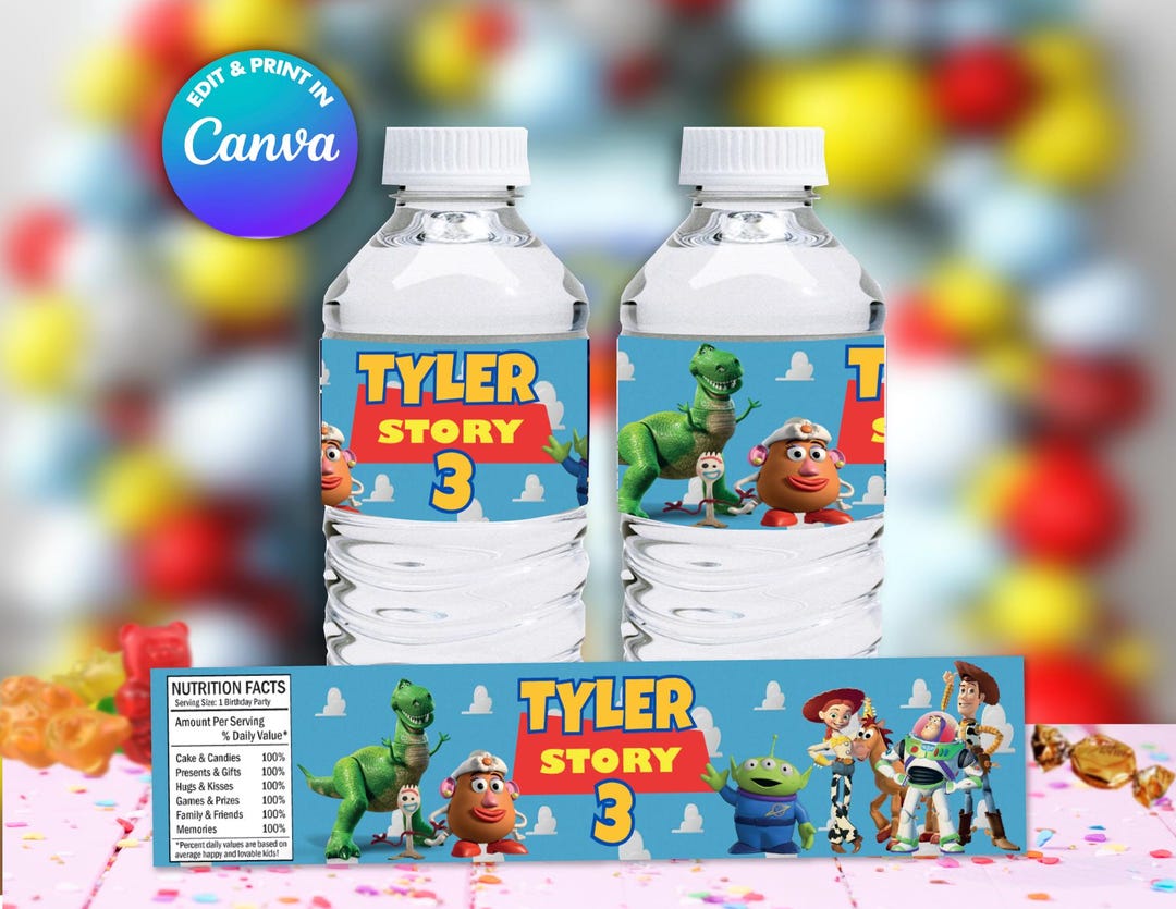 Birthday TOY Story Water Bottle Labels, Edit Yourself in CANVA. Party ...