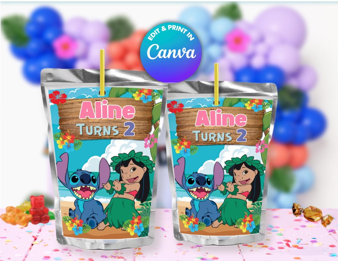 Stitch Juice Labels Template, EDIT Yourself in CANVA. Party Kit. Online ...
