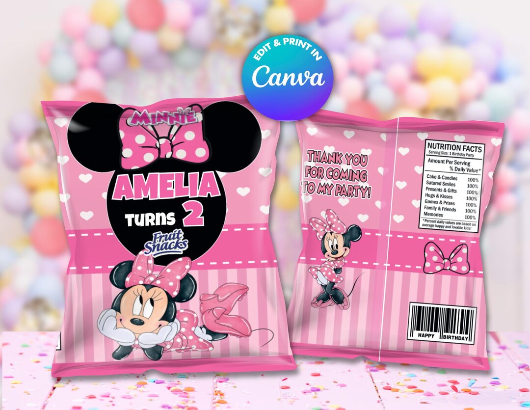 Fruit Snaks MINNIE Template, Edit Yourself in CANVA. Party Kit. Online ...